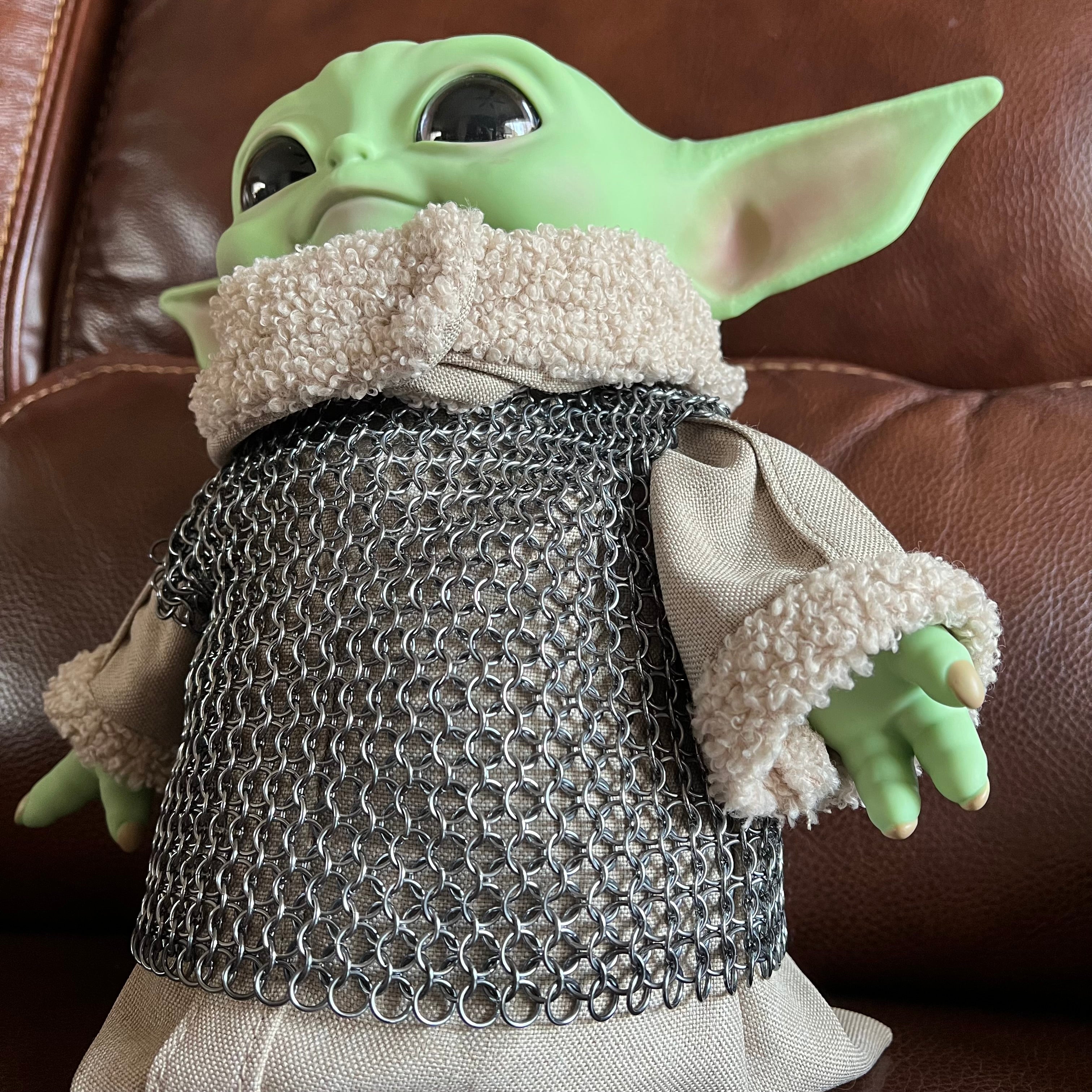 “Beskar” chainmaille armor on Grogu (Baby Yoda) – Amanda Lynn Chainmaille